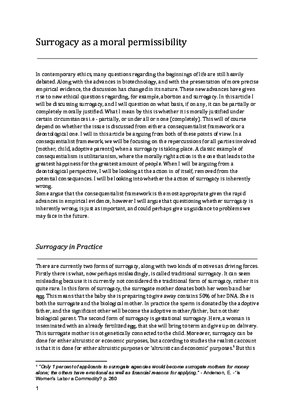 (PDF) Surrogacy as a Moral Permissibility