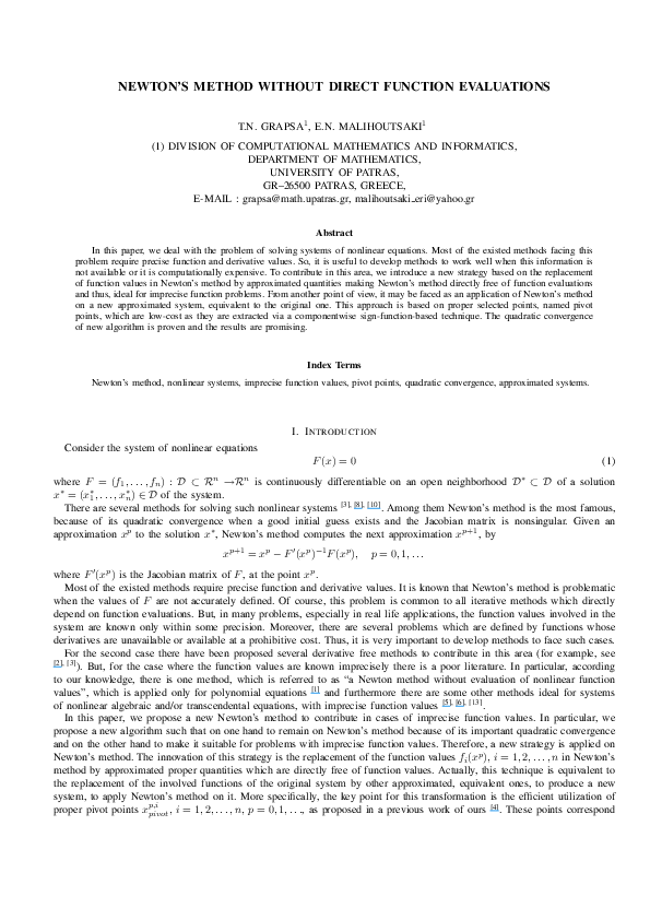 (PDF) Newton’s method without direct evaluation of nonlinear function values