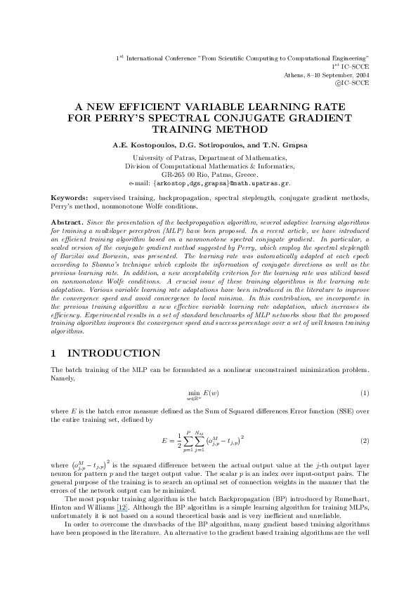 Pdf A New Efficient Variable Learning Rate For Perrys Spectral