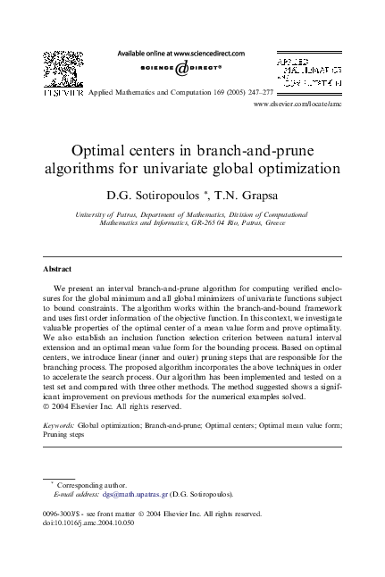 (PDF) Optimal centers in branch-and-prune algorithms for univariate global optimization