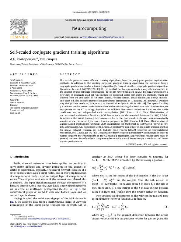 (PDF) Self-scaled conjugate gradient training algorithms