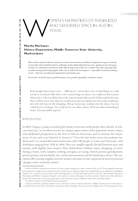 (PDF) W OMEN'S NARRATIVES OF RACIALIZED AND GENDERED SPACE IN AUSTIN, TEXAS