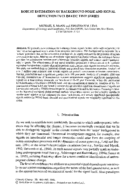 (PDF) Robust estimation of background noise and signal detection in climatic time series