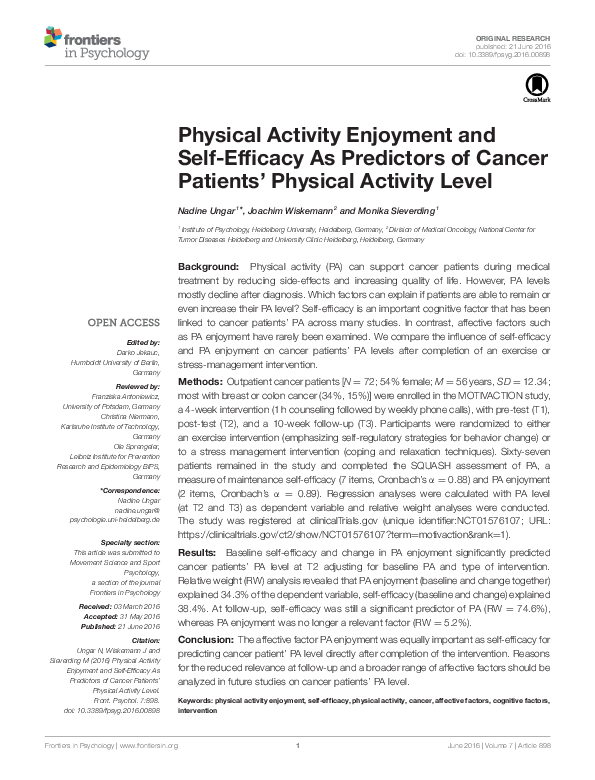 (PDF) Physical Activity Enjoyment and Self-Efficacy As Predictors of ...