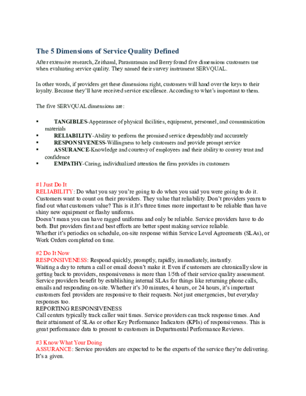 (DOC) The 5 Dimensions of Service Quality Defined