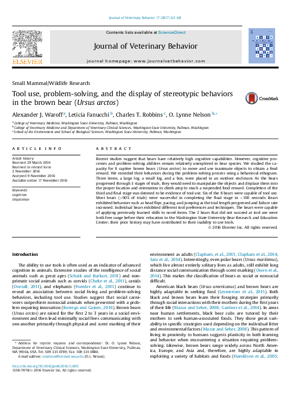 (PDF) Tool use, problem-solving, and the display of stereotypic behaviors
