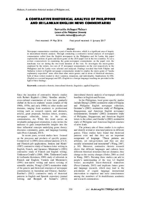 (PDF) A CONTRASTIVE RHETORICAL ANALYSIS OF PHILIPPINE AND SRI LANKAN ...
