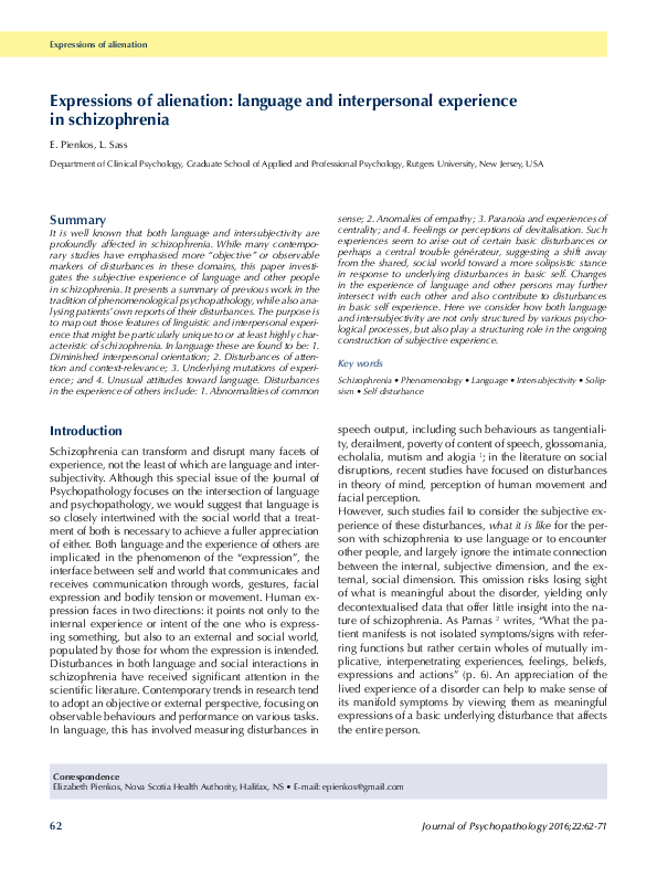 (PDF) Expressions of alienation: Language and interpersonal experience ...