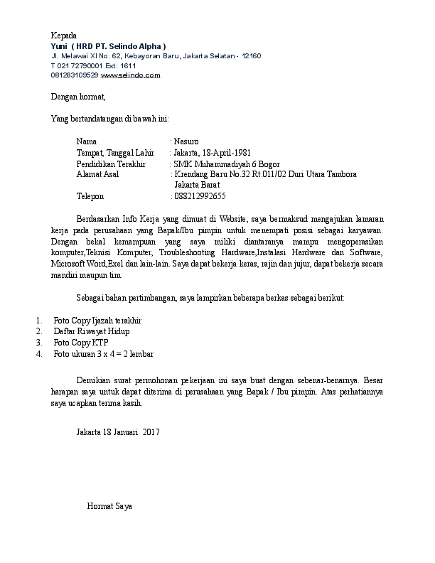 (DOC) Kepada Yuni ( HRD PT. Selindo Alpha | Warnet Elang - Academia.edu