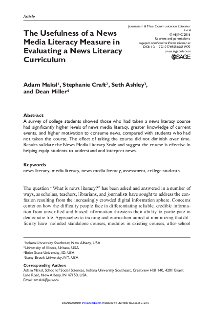 (PDF) The Usefulness of a News Media Literacy Measure in Evaluating a ...