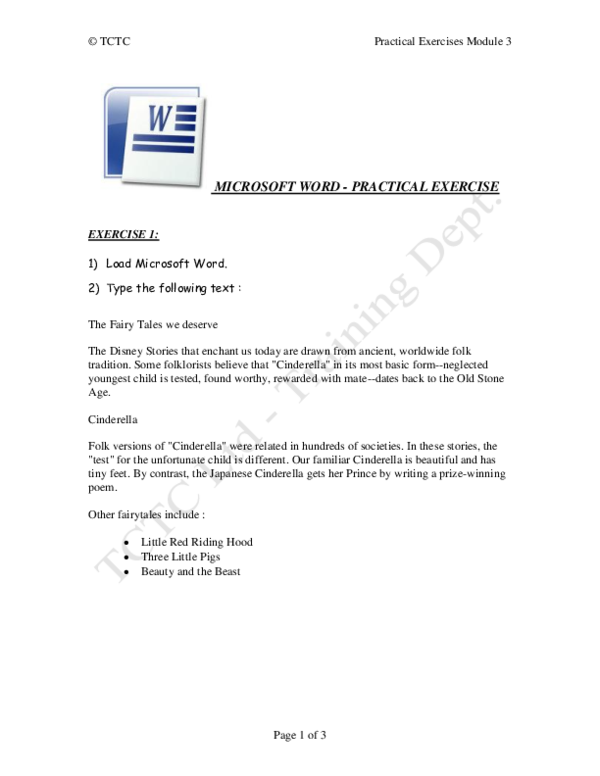 (PDF) MICROSOFT WORD -PRACTICAL EXERCISE | Aye Bandong Yante - Academia.edu