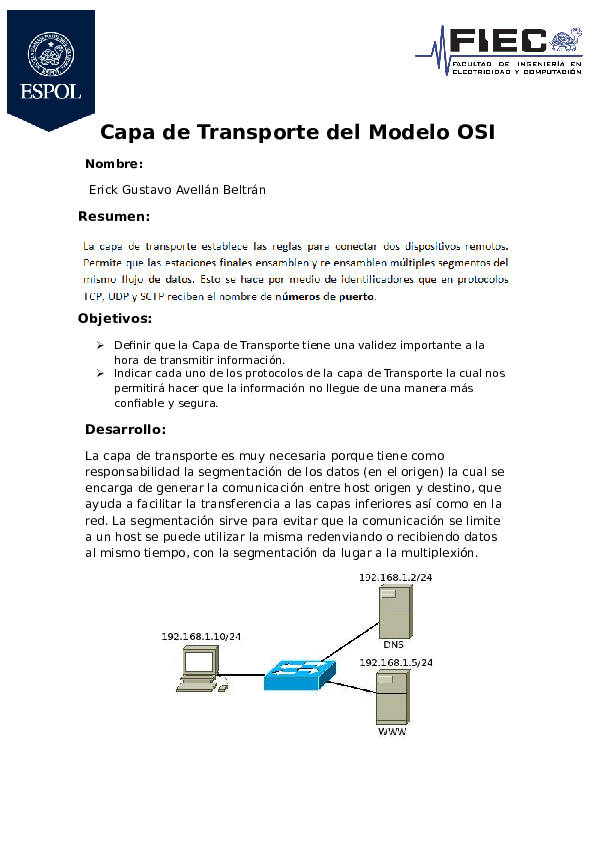 (DOC) Capa de Transporte del Modelo OSI Nombre | Erick Gustavo Avellan ...