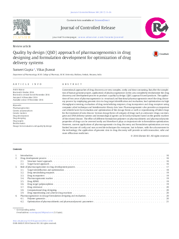 (PDF) Quality by design (QbD) approach of pharmacogenomics in drug designing and formulation ...