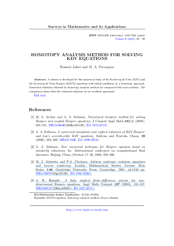 Pdf Homotopy Analysis Method For Solving Kdv Equations