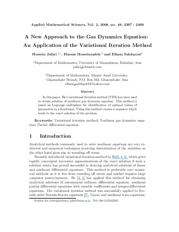 (PDF) A new approach to the gas dynamics equation: an application of the variational iteration ...