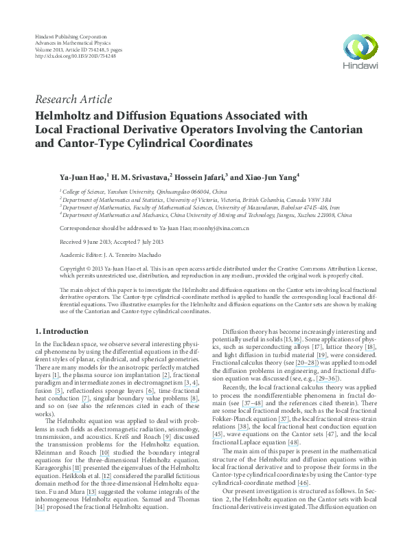 Pdf Helmholtz And Diffusion Equations Associated With Local Fractional Derivative Operators
