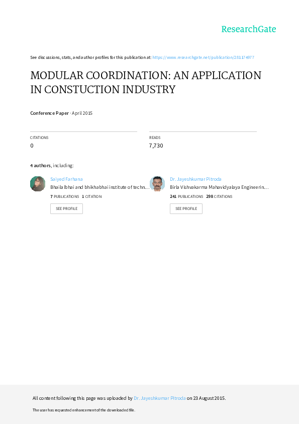 (PDF) MODULAR COORDINATION: AN APPLICATION IN CONSTUCTION INDUSTRY