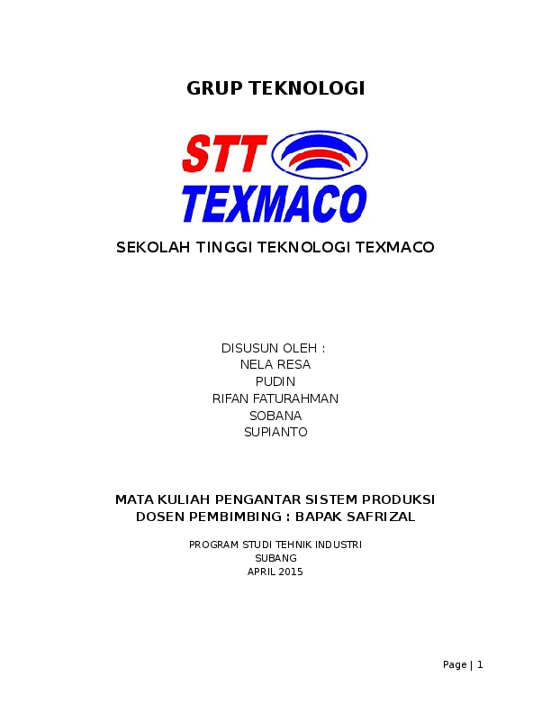 (PDF) GRUP TEKNOLOGI SEKOLAH TINGGI TEKNOLOGI TEXMACO