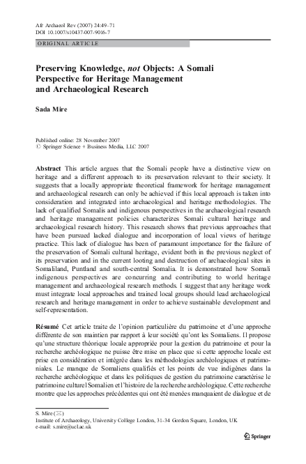 (PDF) Preserving Knowledge, not Objects: A Somali Perspective for ...