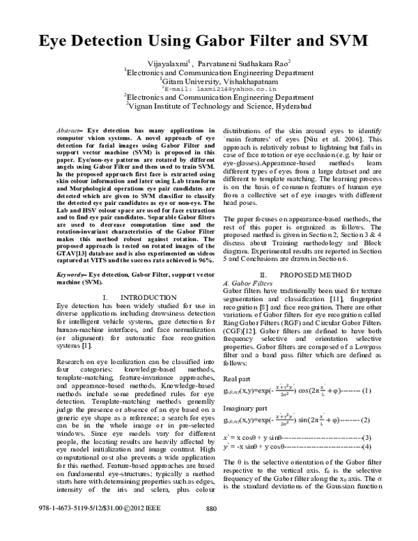Pdf Eye Detection Using Gabor Filter And Svm