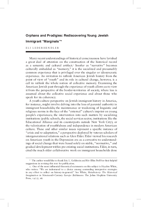 (PDF) Orphans and Prodigies: Rediscovering Young Jewish Immigrant ...