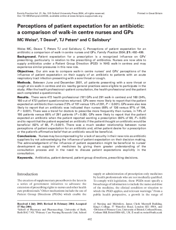 (PDF) Perceptions of patient expectation for an antibiotic: a ...