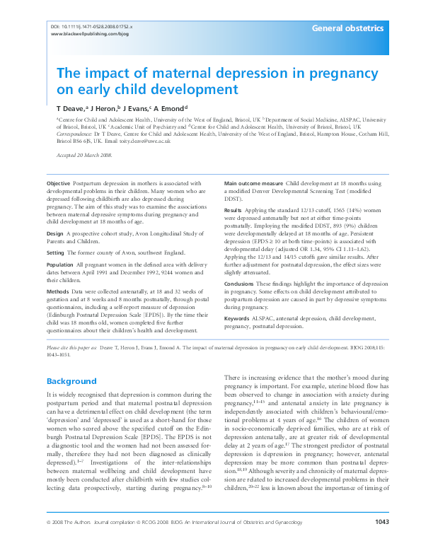 (PDF) The impact of maternal depression in pregnancy on early child ...