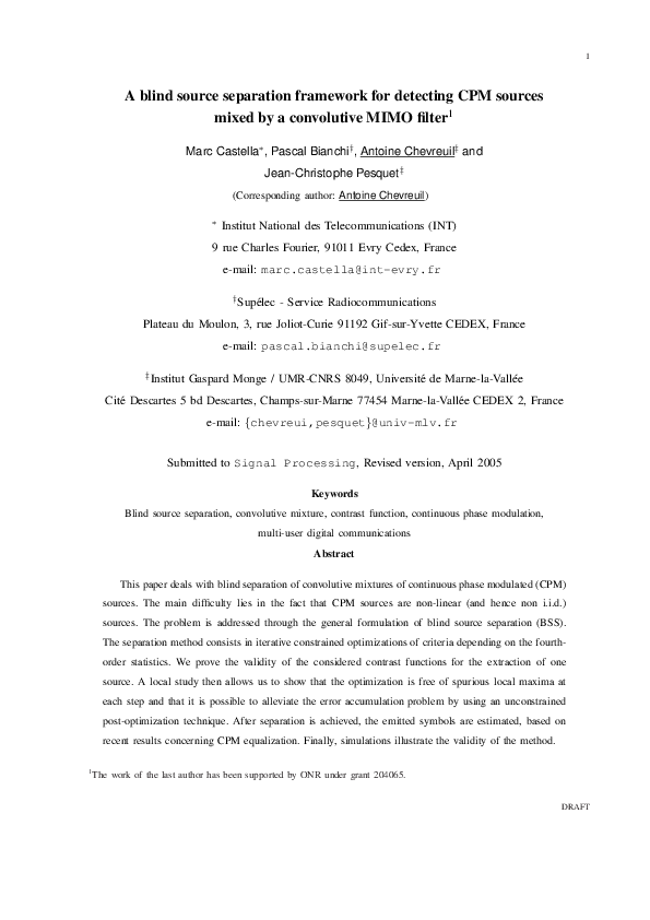 Pdf A Blind Source Separation Framework For Detecting Cpm Sources