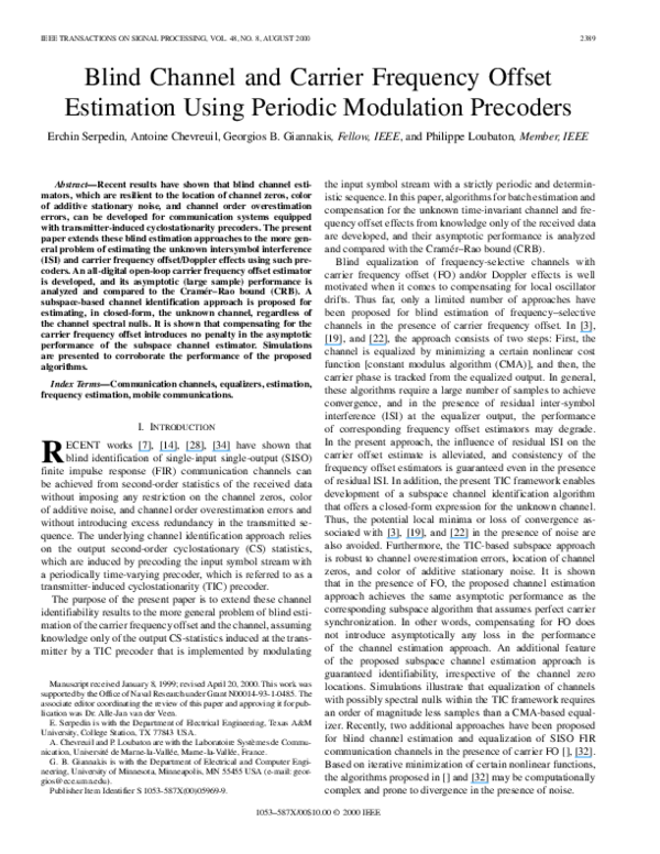 (PDF) Blind channel and carrier frequency offset estimation using ...