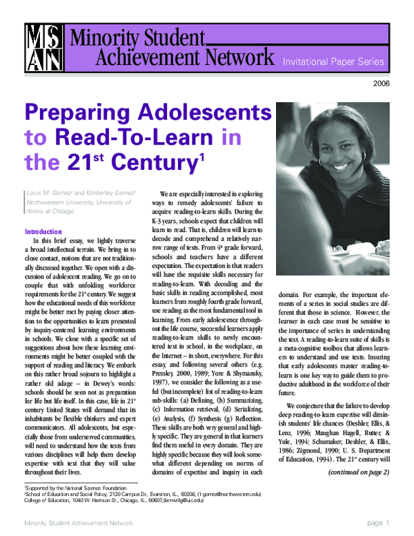 (PDF) Preparing Adolescents to Read-To-Learn in the 21st Century