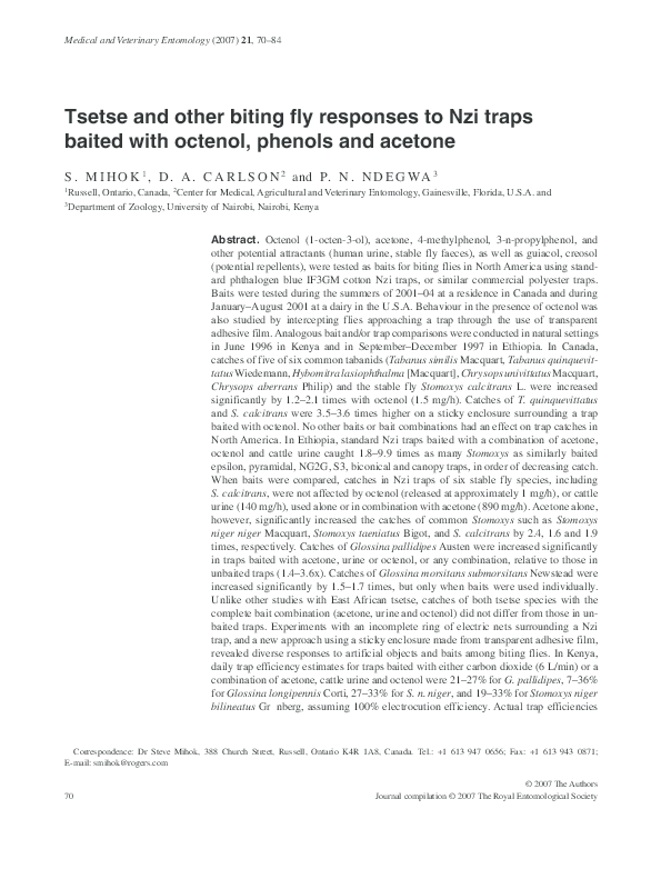 (PDF) Tsetse and other biting fly responses to Nzi traps baited with ...