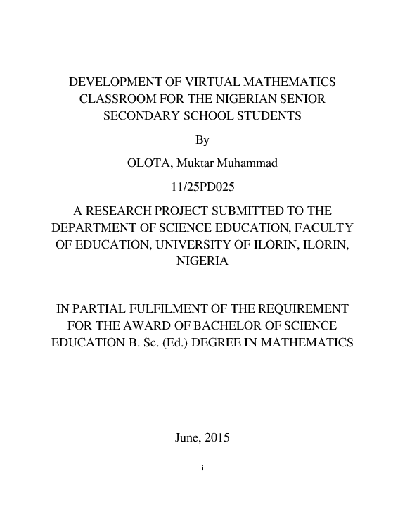 (PDF) DEVELOPMENT OF VIRTUAL MATHEMATICS CLASSROOM FOR THE NIGERIAN ...