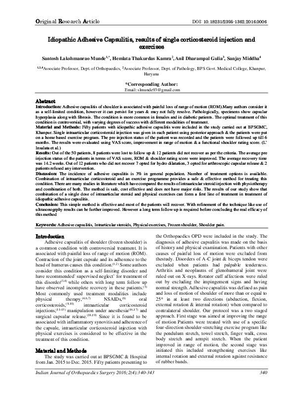 (PDF) Idiopathic Adhesive Capsulitis, results of single corticosteroid ...