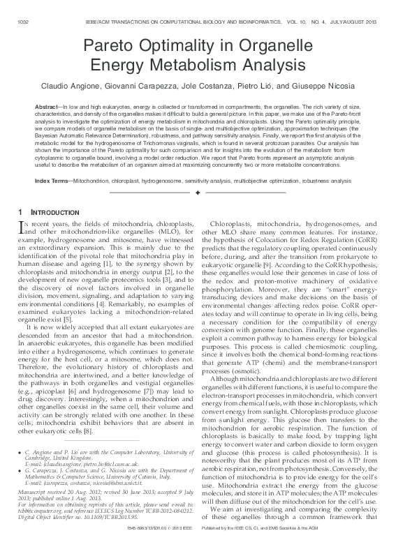 (PDF) Pareto Optimality in Organelle Energy Metabolism Analysis