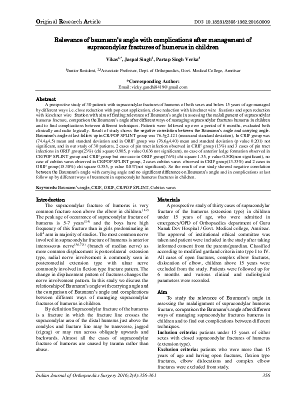 (PDF) Relevance of baumann's angle with complications after management ...