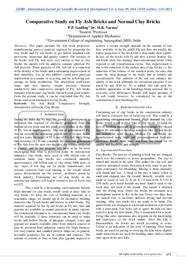 (PDF) Comparative Study on Fly Ash Bricks and Normal Clay Bricks
