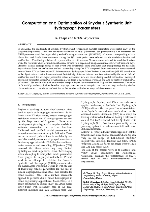 (PDF) Computation and Optimization of Snyder’s Synthetic Unit ...