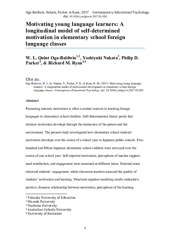 (PDF) Motivating young language learners: A longitudinal model of self ...