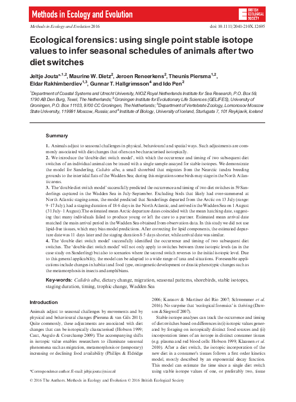 (PDF) Ecological forensics: using single point stable isotope values to ...