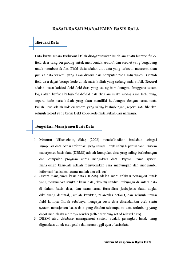 (DOC) DASAR-DASAR MANAJEMEN BASIS DATA Hierarki Data