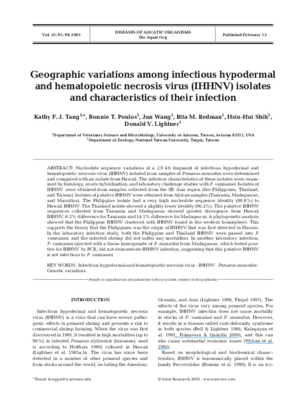 (PDF) Geographic variations among infectious hypodermal and ...