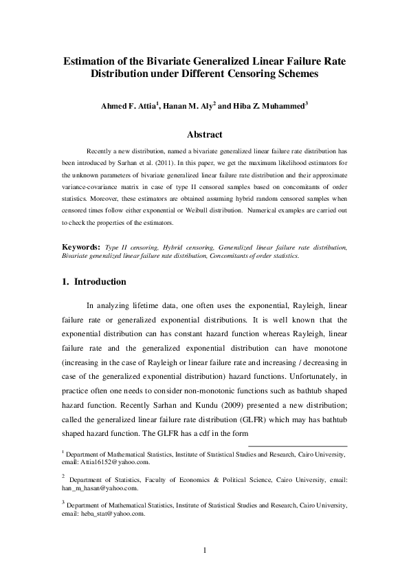 (PDF) Estimation of the Bivariate Generalized Linear Failure Rate Distribution under Different ...