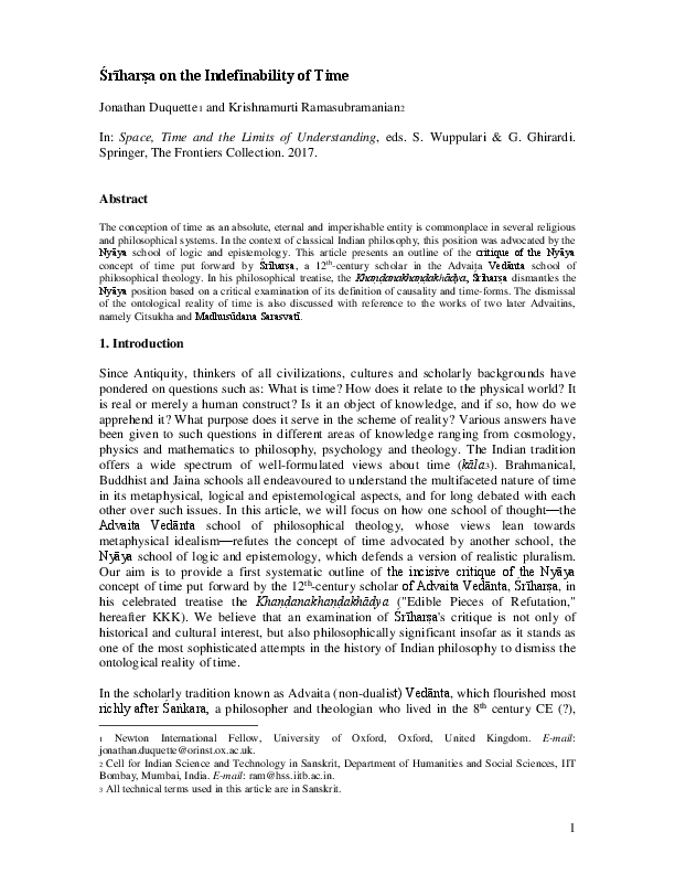 (PDF) Śrīharṣa on the Indefinability of Time (in "Space, Time and ...