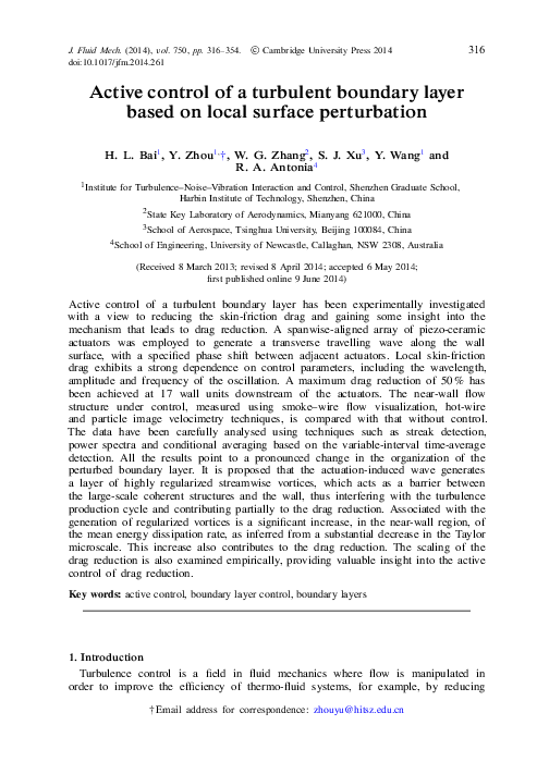 Pdf Active Control Of A Turbulent Boundary Layer Based On Local Surface Perturbation