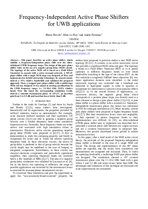 (PDF) Frequency-Independent Active Phase Shifters for UWB applications