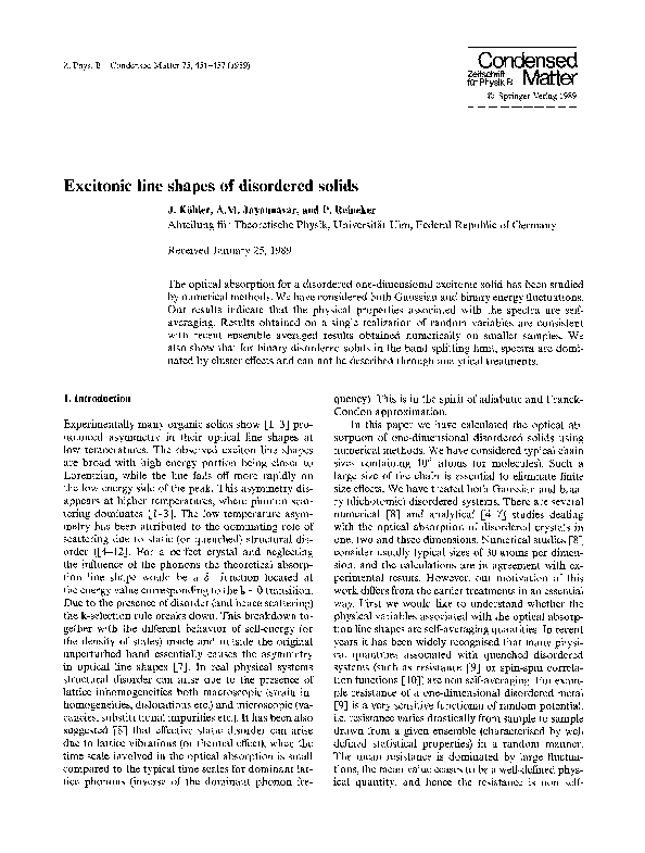 (PDF) Excitonic line shapes of disordered solids