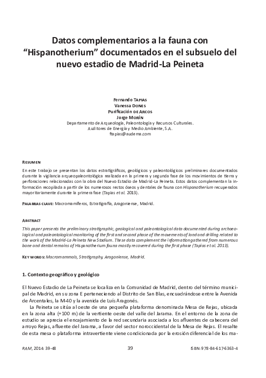 (PDF) Datos complementarios a la fauna con " Hispanotherium ...