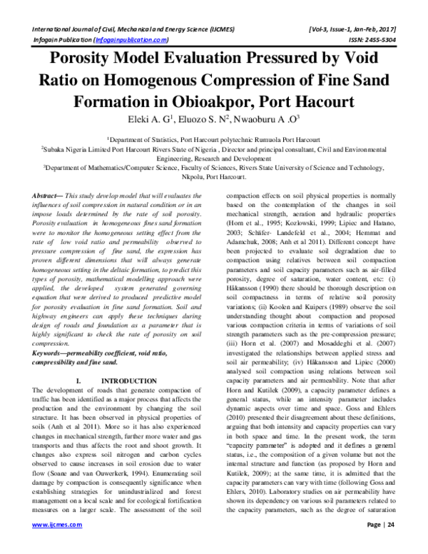 (PDF) Porosity Model Evaluation Pressured by Void Ratio on Homogenous ...