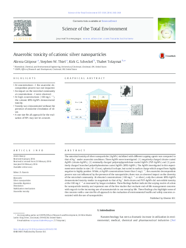 (PDF) Anaerobic toxicity of cationic silver nanoparticles | Kirk G ...