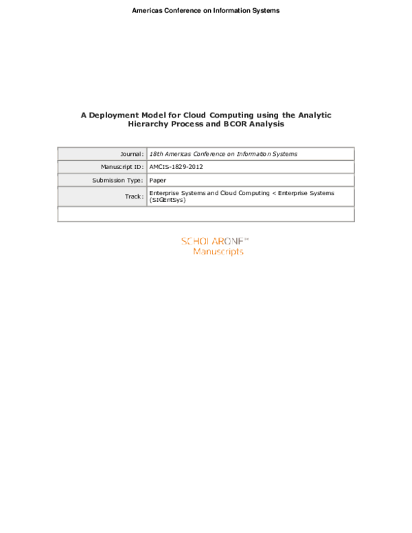 (PDF) A Deployment Model for Cloud Computing using the Analytic Hierarchy Process and BCOR ...